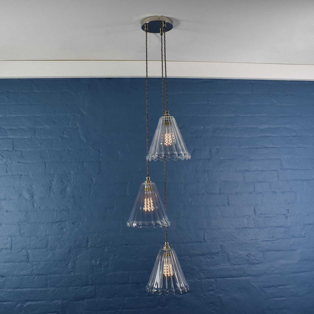 Rye Medium Ribbed Glass Shade Cluster Pendant Light - Modern & Customizable